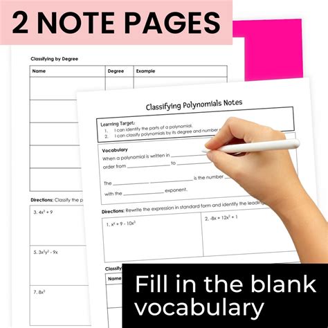 Classifying Polynomials Notes And Worksheet For Algebra 1 Boldly Inspired Curriculum