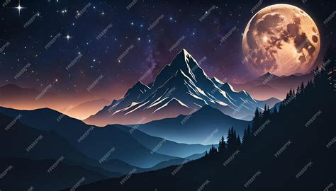 Dramatic Silhouette Of Mountains Against A Starry Night Sky Premium