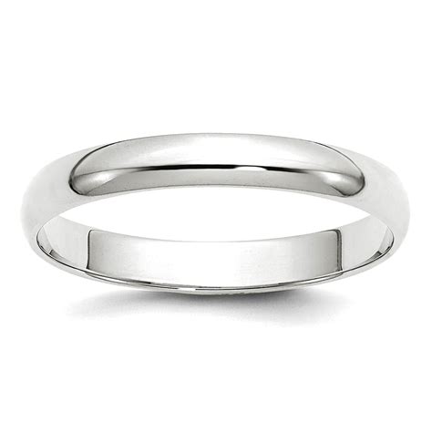 10k White Gold Solid Polished Lightweight 3mm Ltw Half Round Band Size