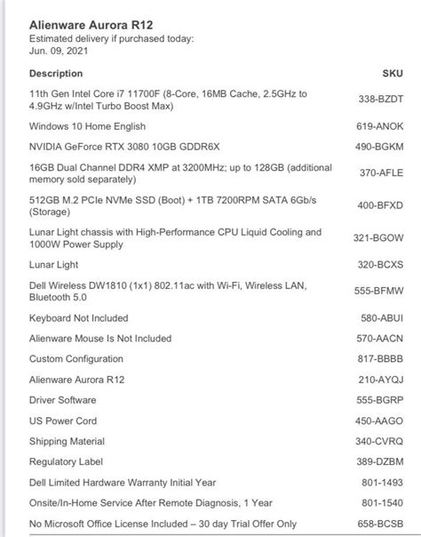 Alienware Aurora R12 Below Specs Got Them Down To 2050 Yes No Maybe R Alienware
