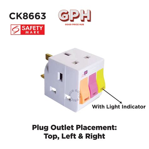 3 Way Multi Adapter Plug With Switch Neon Light 2 And 3 Pin Friendly Shopee Singapore