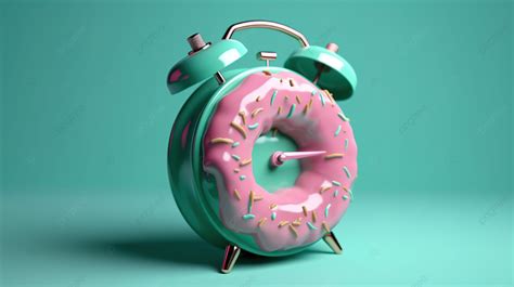 도넛 시계 핑크 3d 애니메이션 디자인 3d 그림 녹색 배경에 알람 시계처럼 맛있는 분홍색 글레이즈 도넛 고화질 사진 사진 배경 일러스트 및 사진 무료 다운로드