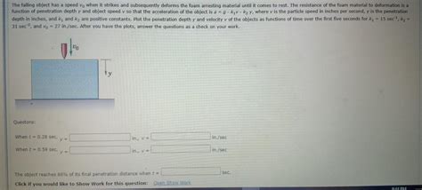Solved The Falling Object Has A Speed Vo When It Strikes And Chegg Com