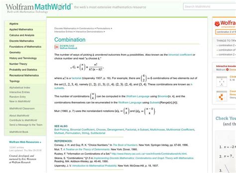 Wolfram Math World Combination Website For 9th 10th Grade Lesson Planet