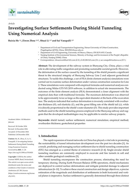 Pdf Investigating Surface Settlements During Shield Tunneling Using