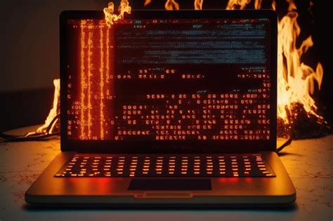 Premium Ai Image Ai Generated Hacker Laptop With Fire Binary Computer Code Internet And