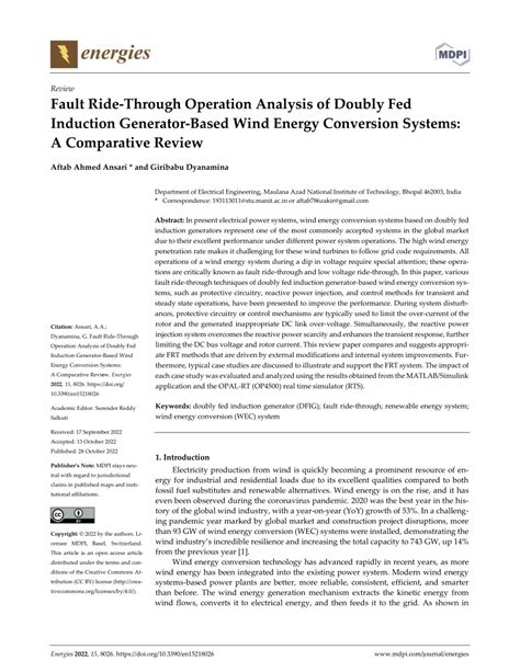 Pdf Fault Ride Through Operation Analysis Of Doubly Fed Induction