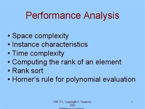 Performance Analysis Space Complexity Instance Characteristics Time