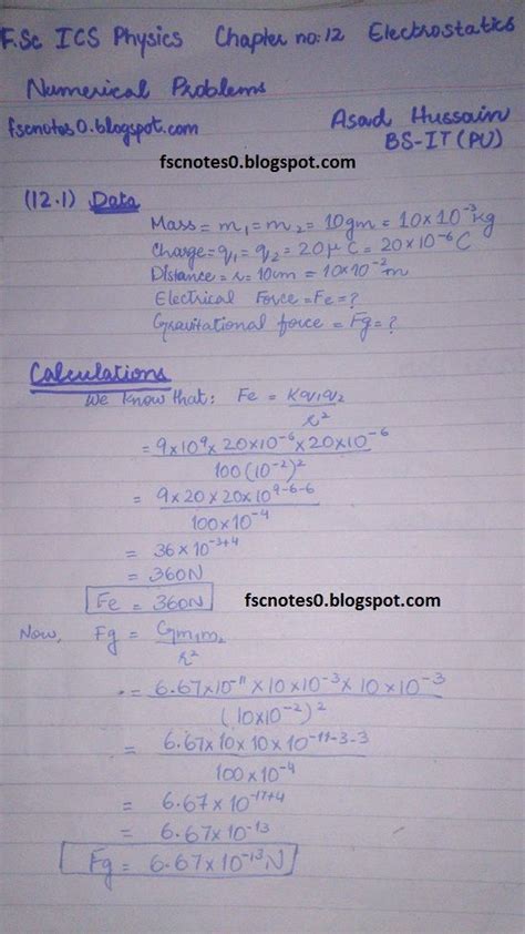 F Sc ICS Physics XII Chapter Electrostatics Numerical Problems