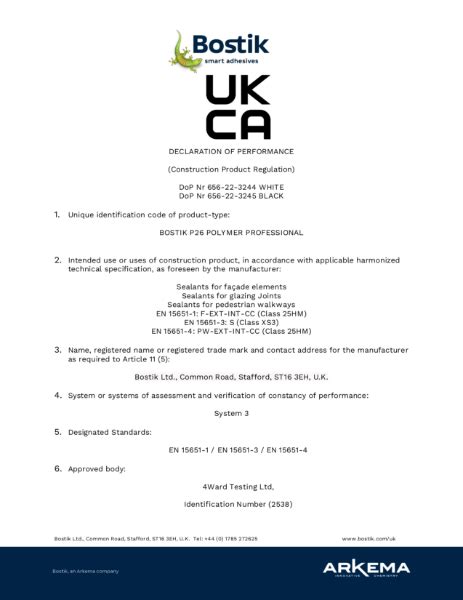Bostik P26 Ukca Declaration Of Performance Nbs Source