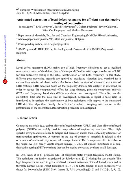 Pdf Automated Extraction Of Local Defect Resonance For Efficient Non Destructive Testing Of