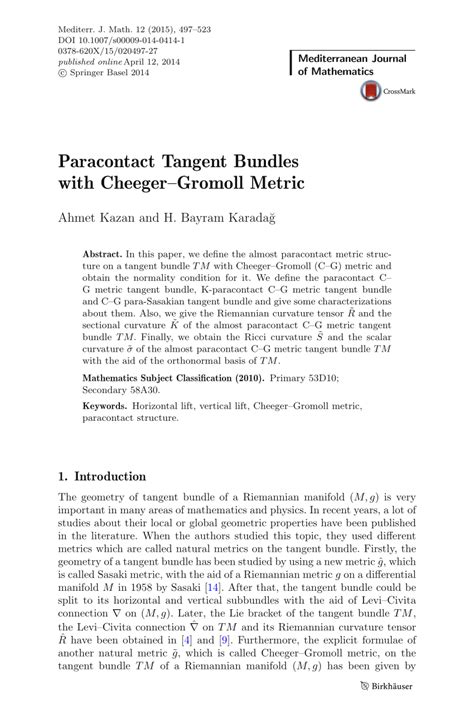 Pdf Paracontact Tangent Bundles With Cheeger Gromoll Metric