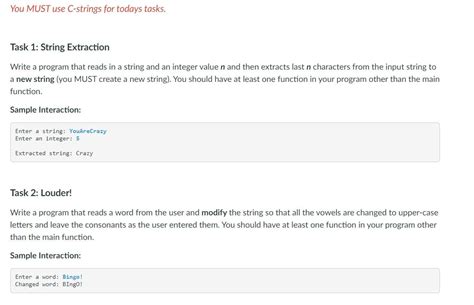 Solved You Must Use C Strings For Todays Tasks Task 1