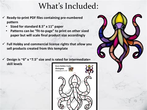 Octopus Stained Glass Pattern Template Pdf Suncatcher Diy Stencil