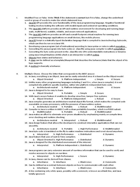It 103 Midterm Examination Pdf Java Programming Language Method