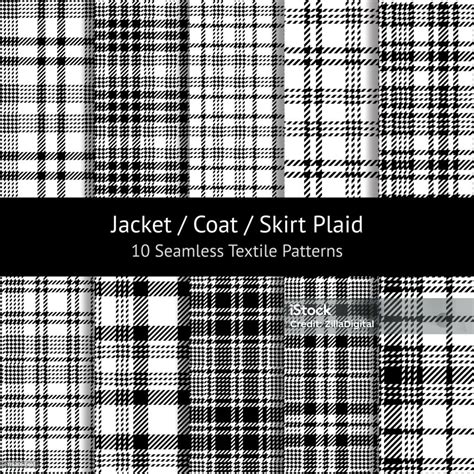 글렌 격자 무늬 패턴 세트입니다 재킷 코트 스커트 또는 기타 현대적인 트 위 드 패션 섬유 디자인을 위한 흑백의 원활한 사냥개 치아 체크 체크 무늬 10 패턴 세트 견본이