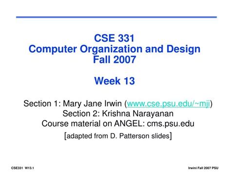 Ppt Cse 331 Computer Organization And Design Fall 2007 Week 13