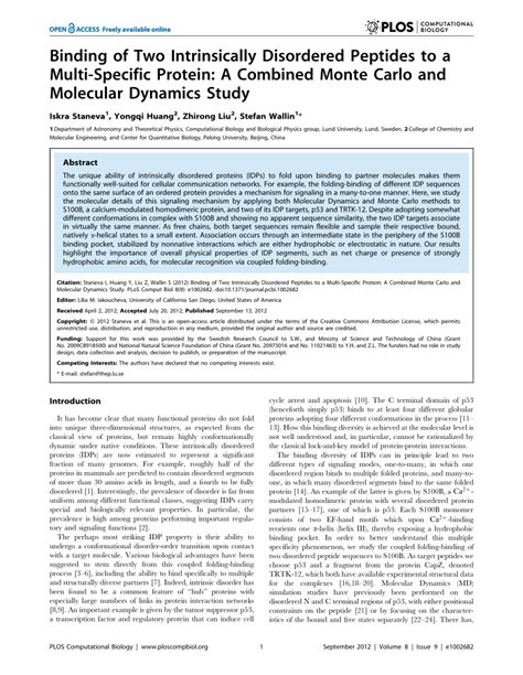 Pdf Binding Of Two Intrinsically Disordered Peptides To A Multi Specific Protein A Combined