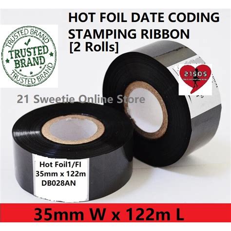 2 Rolls 35mm X 122m Hot Foil Stamping Date Coding Ribbon Hf1 1 Inch Core Inked Fi 35x122 For