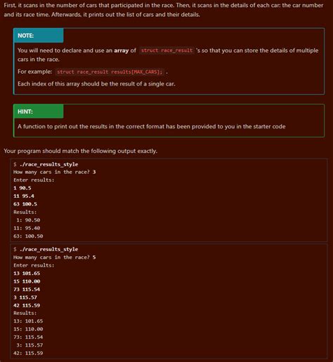 Solved Complete The C Program Race Results Style C So That Chegg