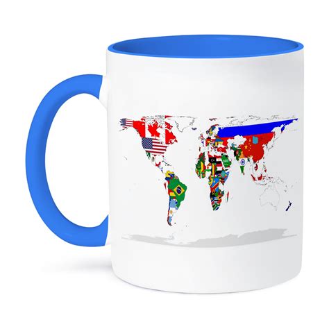 Print Of World Map With Countries Flags 15oz Two Tone Blue Mug