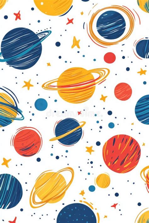 Fantastic Small Pattern Of Colorful Planets Fantastic And Cute Illustration With Lines