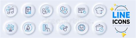 Inspect Love Music And Read Instruction Line Icons For Web App Pictogram Icon Vector Stock