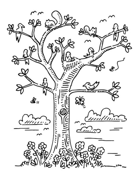 Premium Vector A Tree With Birds On It And A Drawing Of A Bird On It