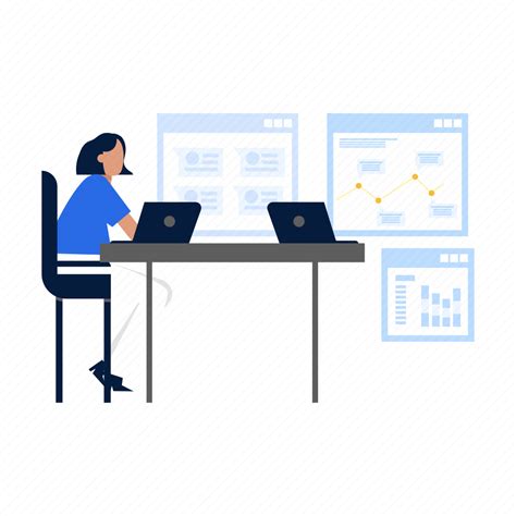 Female Working Laptop Data Analysis Icon Download On Iconfinder