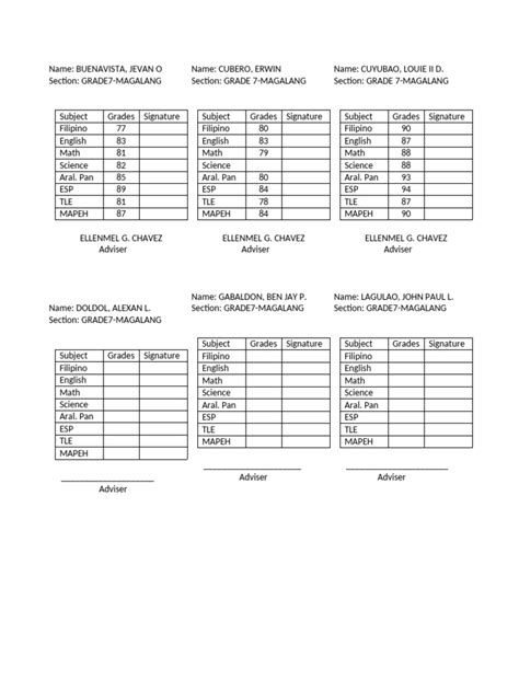 Class Card Pdf