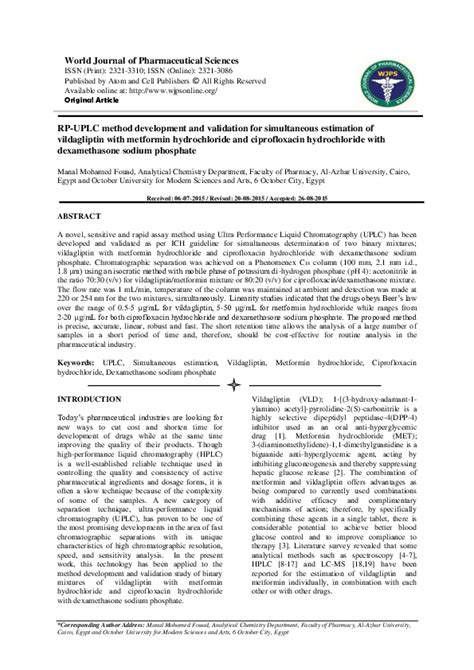 Rp Uplc Method Development And Validation For Simultaneous Estimation Of Vildagliptin With