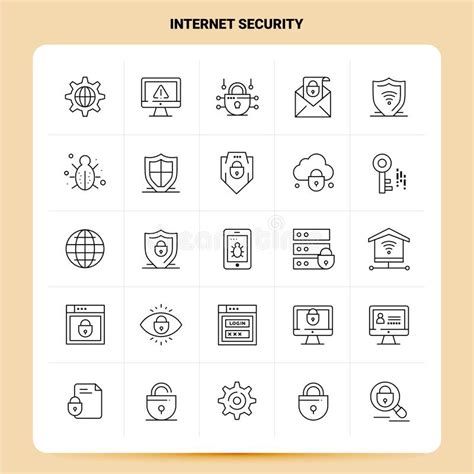 outline 25 internet security icon set vector line style design black