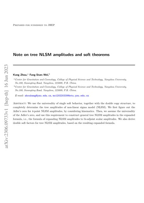 Pdf Note On Tree Nlsm Amplitudes And Soft Theorems