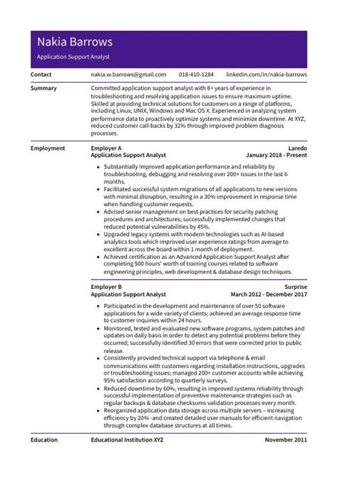 Application Support Analyst Resume Cv Example And Writing Guide