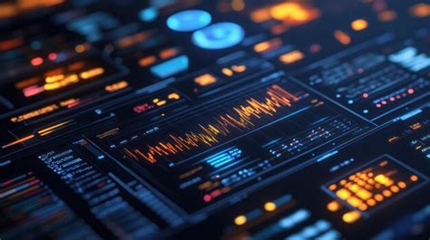 closeup of a glowing digital interface with data visualizations and