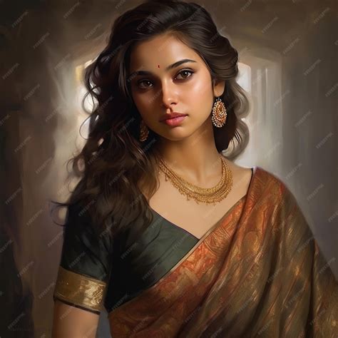 Premium Ai Image A Gorgeous Girl Wearing Indian Deep Neck Saree