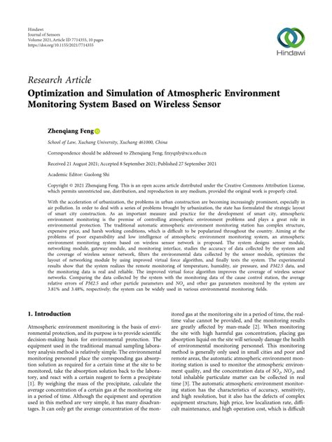 Pdf Optimization And Simulation Of Atmospheric Environment Monitoring System Based On Wireless