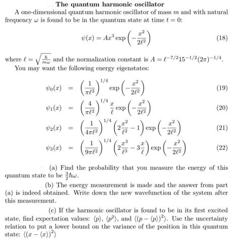 Solved The Quantum Harmonic Oscillator A One Dimensional Chegg