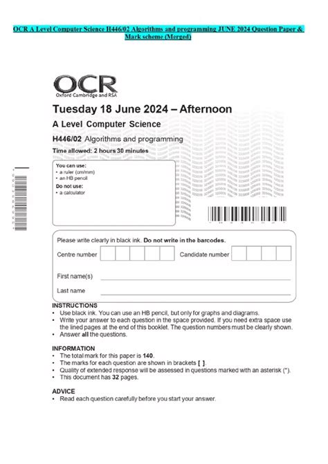 Ocr A Level Computer Science H44602 Algorithms And Programming June
