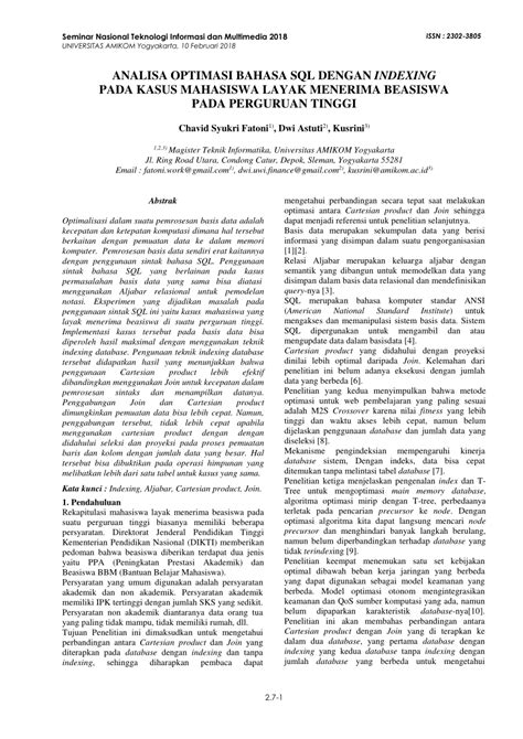 Pdf Analisa Optimasi Bahasa Sql Dengan Indexing Pada Kasus Mahasiswa