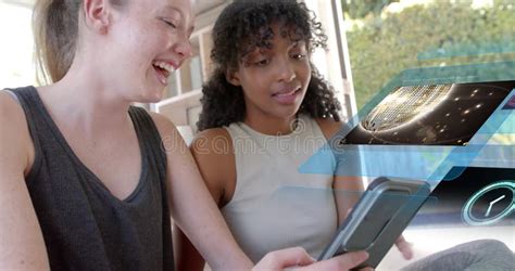 Animation Of Data Processing Over Diverse Women Using Tablet Stock Footage Video Of Tablet