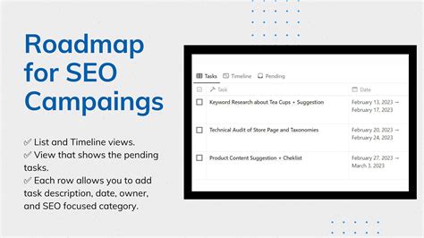 Roadmap Notion Template For Seo Campaigns Seo Templates
