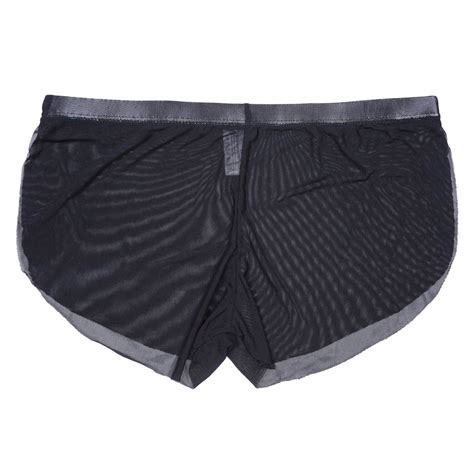 Usnsm Men S Mesh See Through Boxers Silk Underwear Sheer Boxer Trunk Athletic Ultra Thin Split