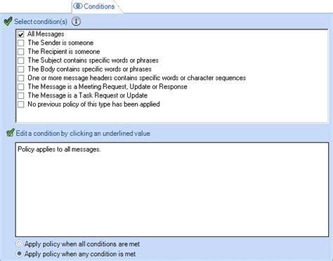 Exclaimer Mail Archiver The Anatomy Of A Policy Conditions