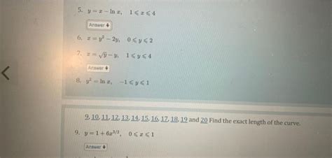 Solved 5 Y X−lnx 1⩽x⩽4 6 X Y2−2y 0⩽y⩽2 7 X Y−y 1⩽y⩽4 8