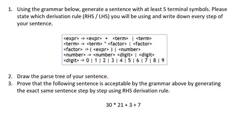 solved 1 using the grammar below generate a sentence with