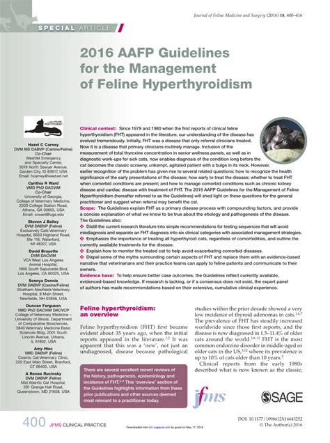 Pdf 2016 Aafp Guidelines For The Management Of Feline Hyperthyroidism