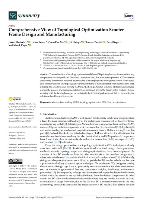 PDF Comprehensive View Of Topological Optimization Scooter Frame Design And Manufacturing