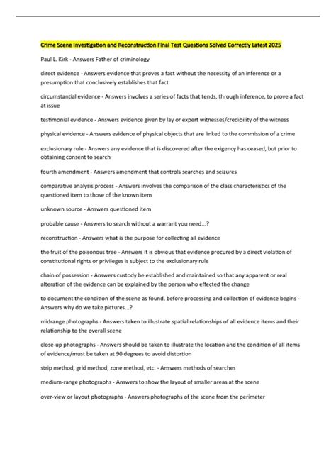 Crime Scene Investigation And Reconstruction Final Test Questions