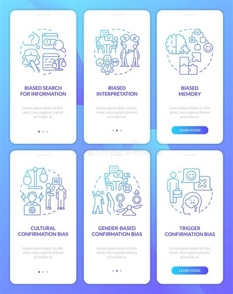 Confirmatory Bias Blue Gradient Onboarding Mobile App Screen Set Stock Vector Illustration Of